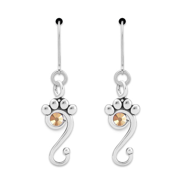 Pawsatively Connected Paw Print Earrings w/Crystal – Dazzling Paws