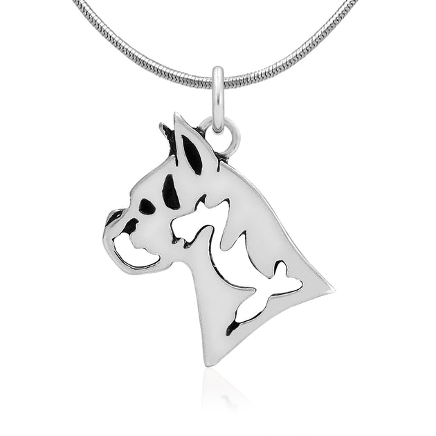Boxer Necklace in Sterling Silver, Cropped Ears – Dazzling Paws
